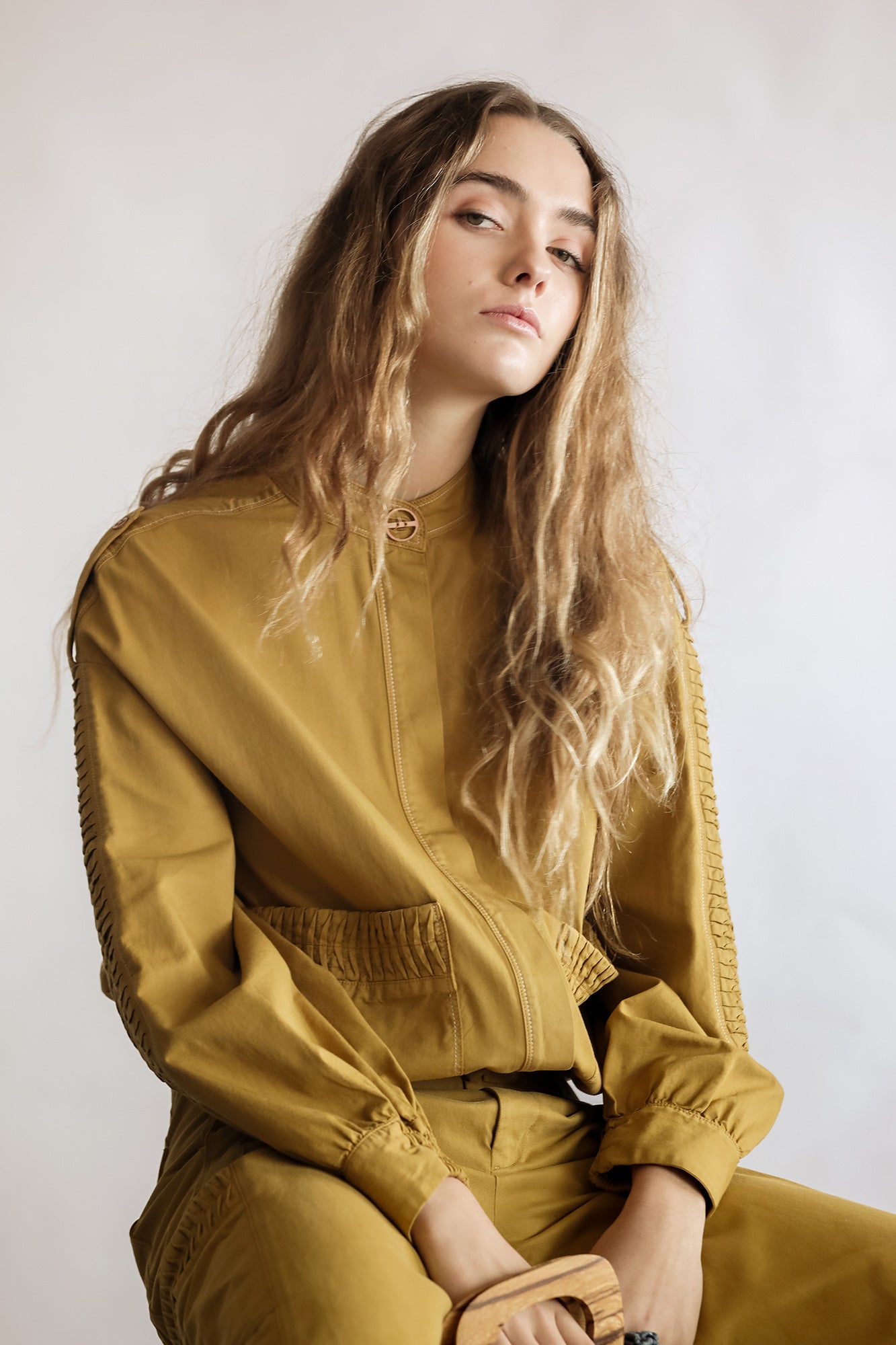 Amina Cotton Jacket in Golden Palm with Contrast Stitching | Sitka Semsch
