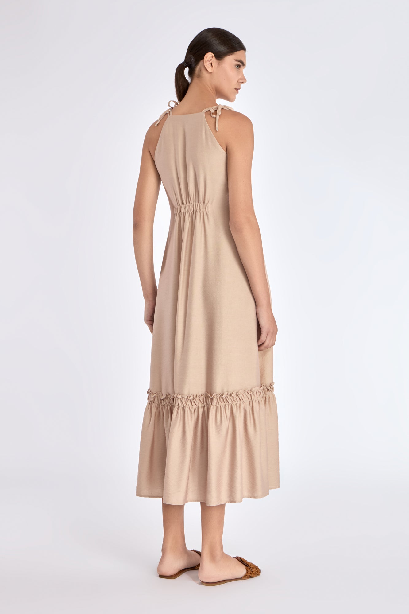 Blake Ruffle V-Neck Maxi Dress in Nude | Sitka Semsch